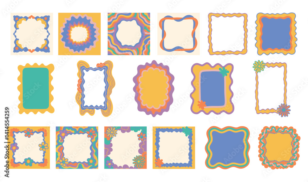 Large set of frames. Square Groovy frame jagged scallop edge frame text ...