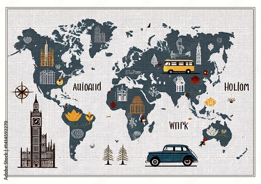 World Map with Landmarks. Stock Photo | Adobe Stock