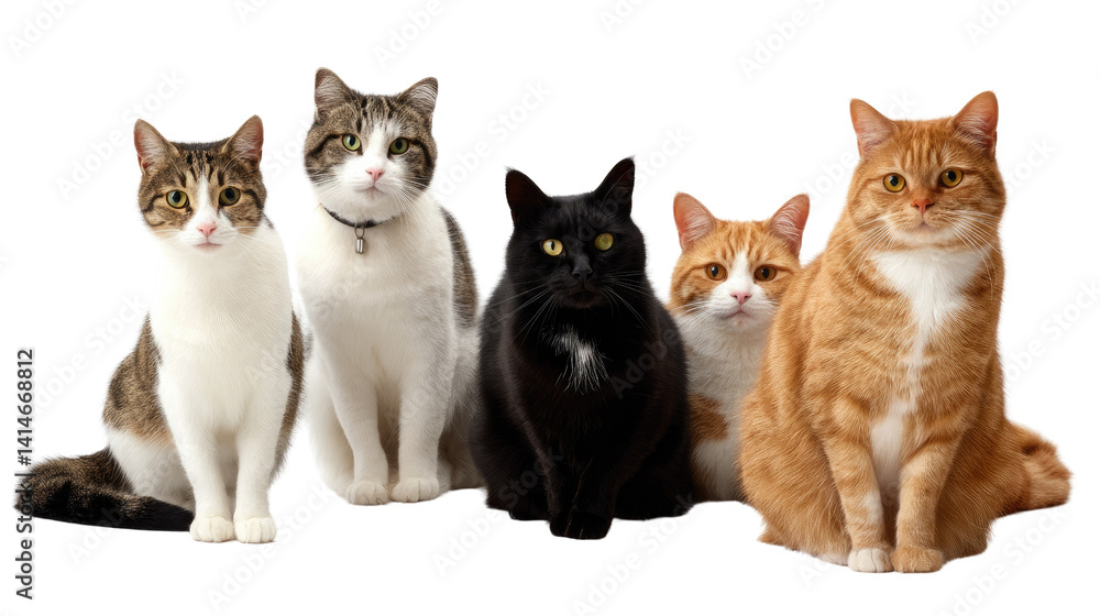 Feline Formation: A portrait of five domestic cats of different breeds ...
