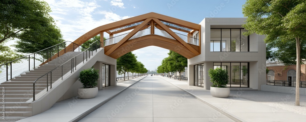 Ilustración de Stock Eco-bridge linking neighborhoods, featuring solar ...