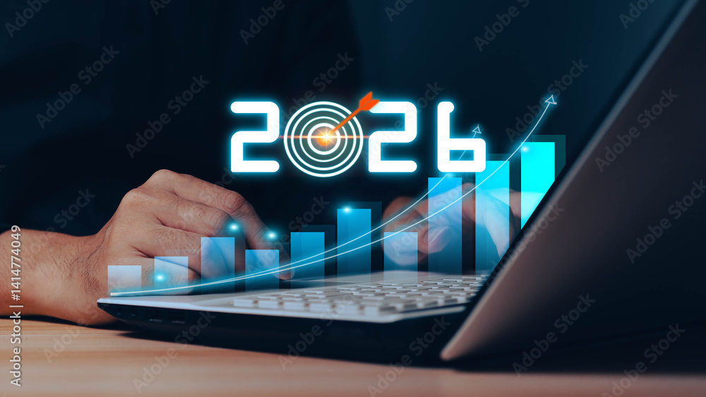 Businessman analyzing 2025 profit growth performance for the 2025-2026 ...