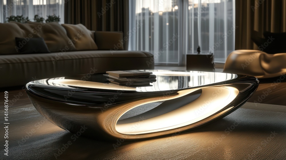Modern Chrome Coffee Table with Integrated LED Lighting in Luxurious Living Room Stock ...