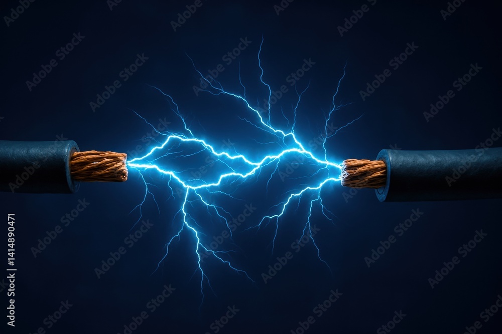 Intense Electric Arcs Crackle Between Two Exposed Wires, creating a ...