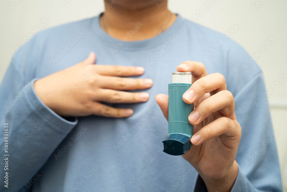 Asthma and chronic obstructive pulmonary disease COPD, Asian young man ...