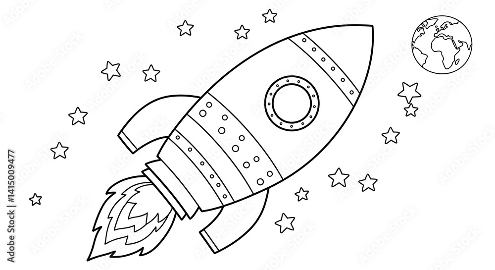 Rocket astronaut simple cartoon Coloring Page for kids Stock ...