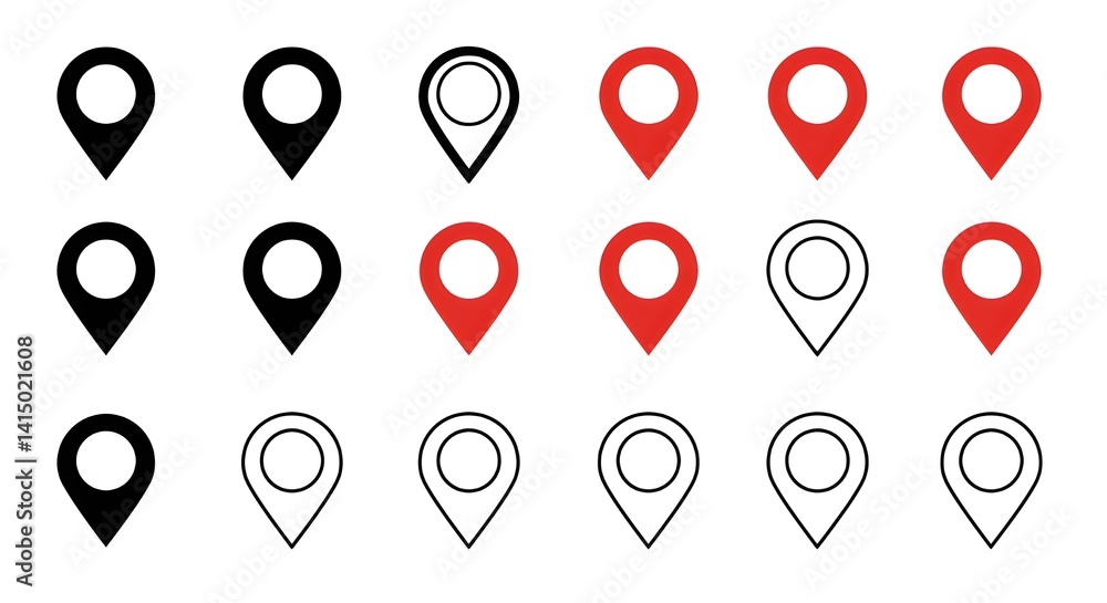 Conjunto de iconos de ubicación de pins en el mapa. Marcadores de mapa ...