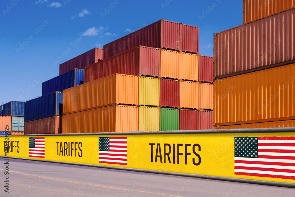 Shipping Containers with US Tariff Barriers Stock Photo | Adobe Stock