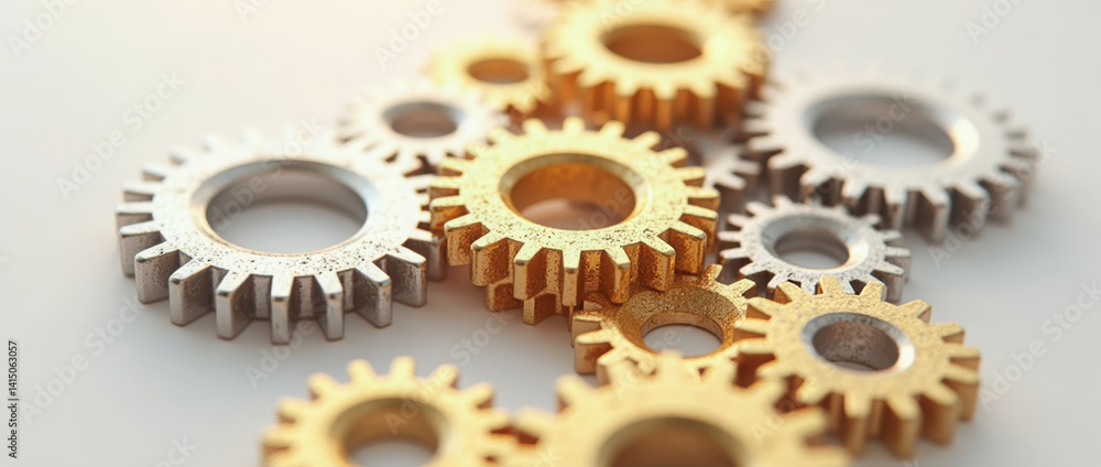 Generative AI Golden Silver Gears Interlocking Mechanism Concept gears ...