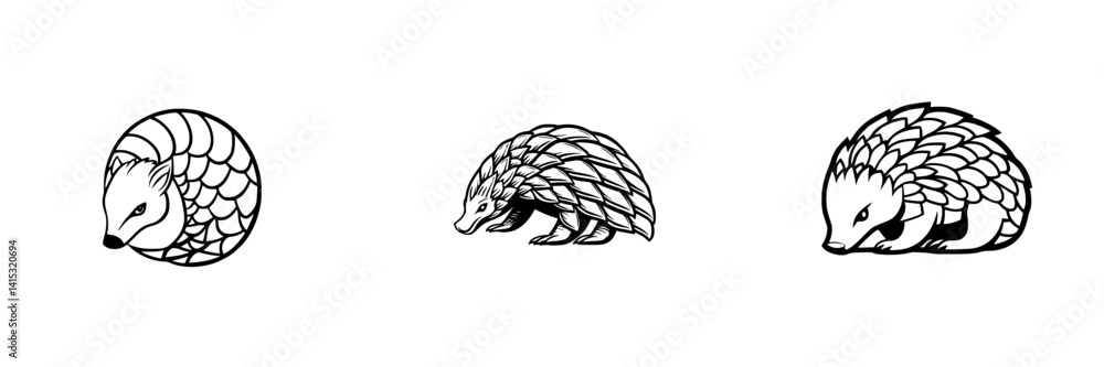 Unique vector illustration of three different pangolin designs ...