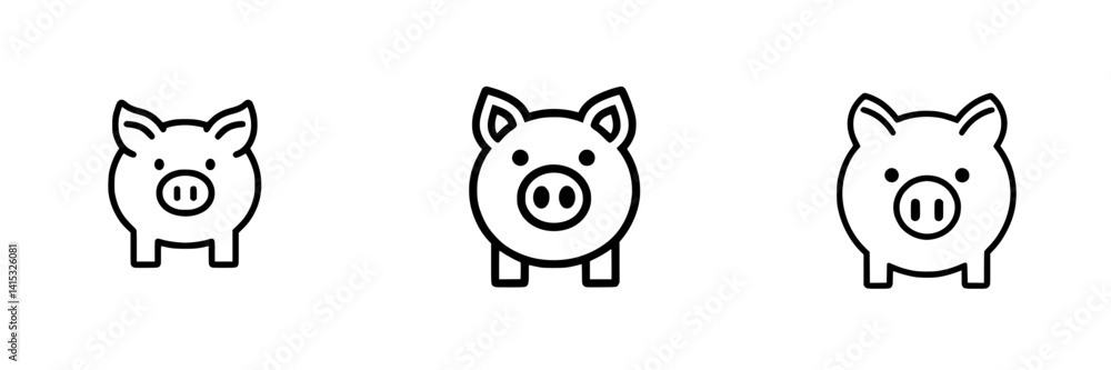 Three vector illustration icons of cute and simple pig designs ...