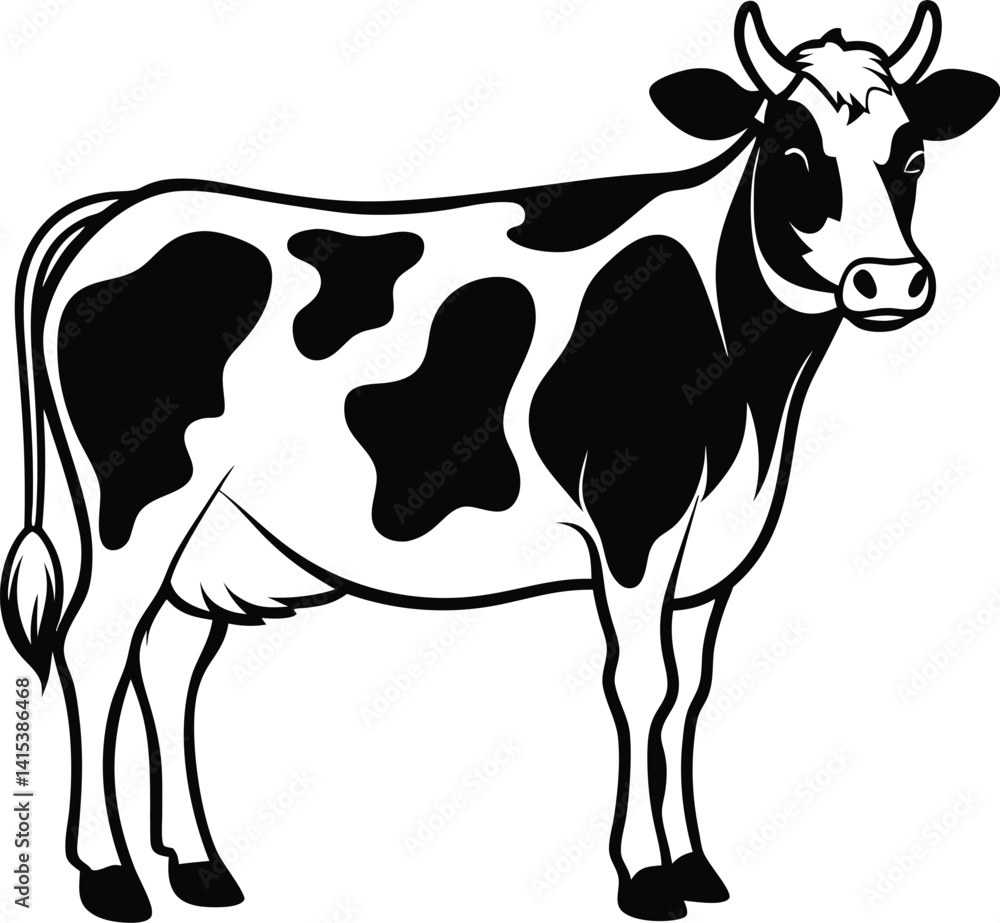 Holstein dairy cow icon, Spotted cattle flat vector, Farm animal cow ...