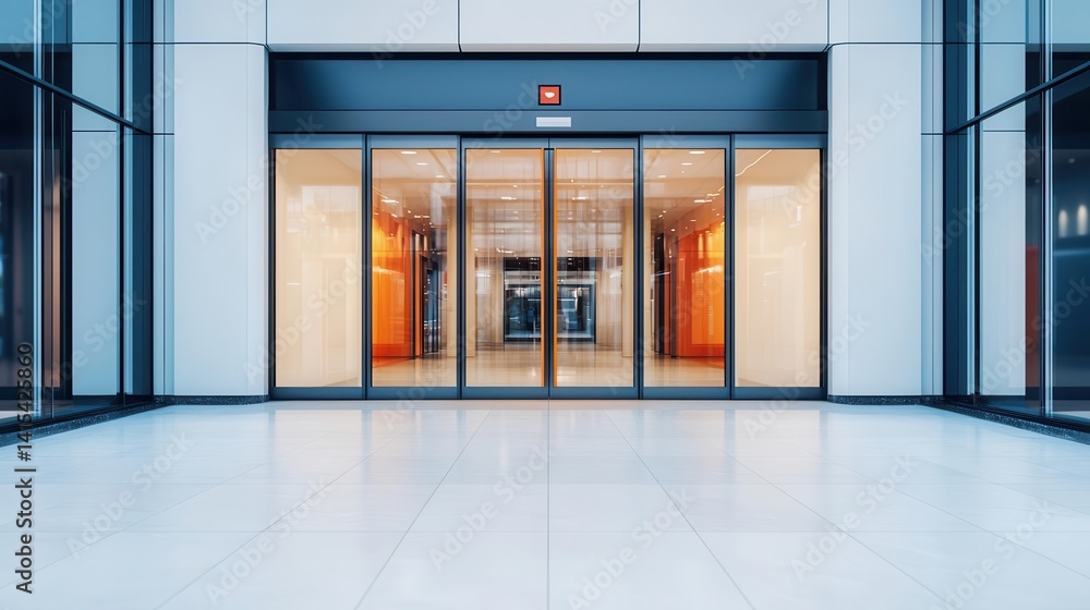 Smart shopping mall entrance with automatic doors and integrated facial ...