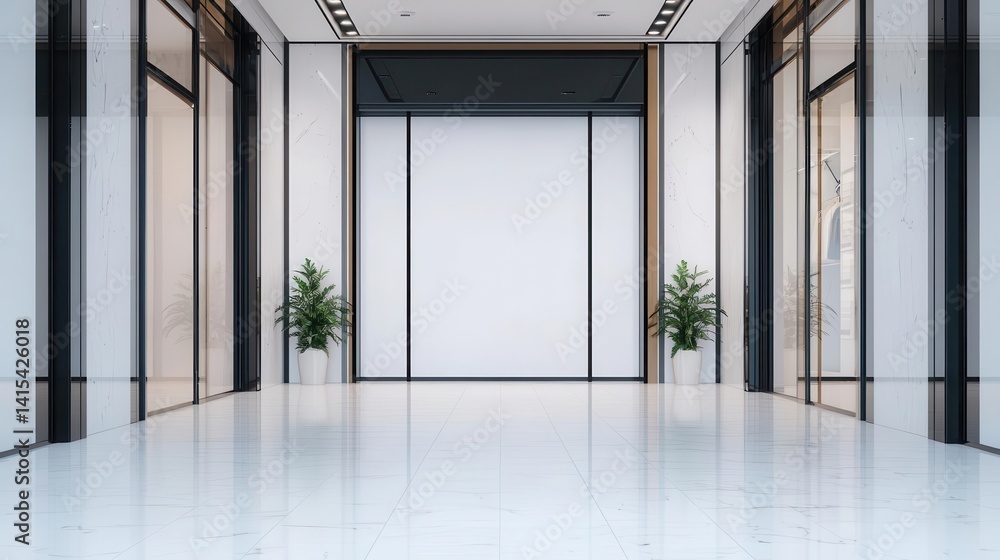 Smart shopping mall entrance with automatic doors and integrated facial ...