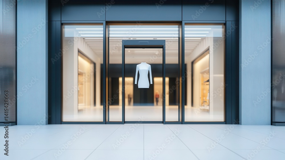 Smart shopping mall entrance with automatic doors and integrated facial ...