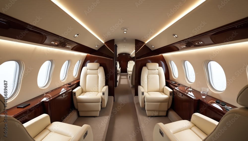Foto de Stock Luxurious private jet interior with modern furnishings ...
