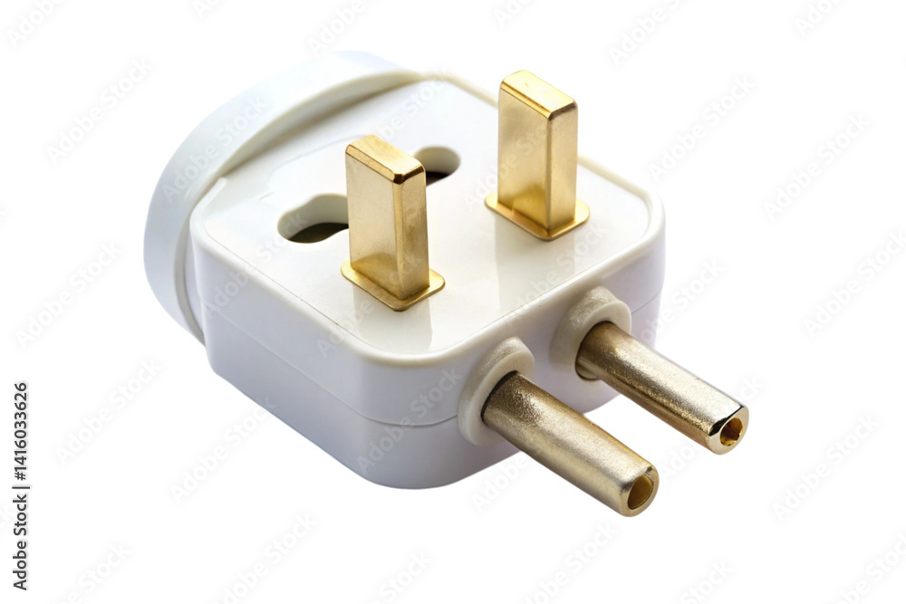 Three pin plug with metallic prongs isolated on Transparent Background ...