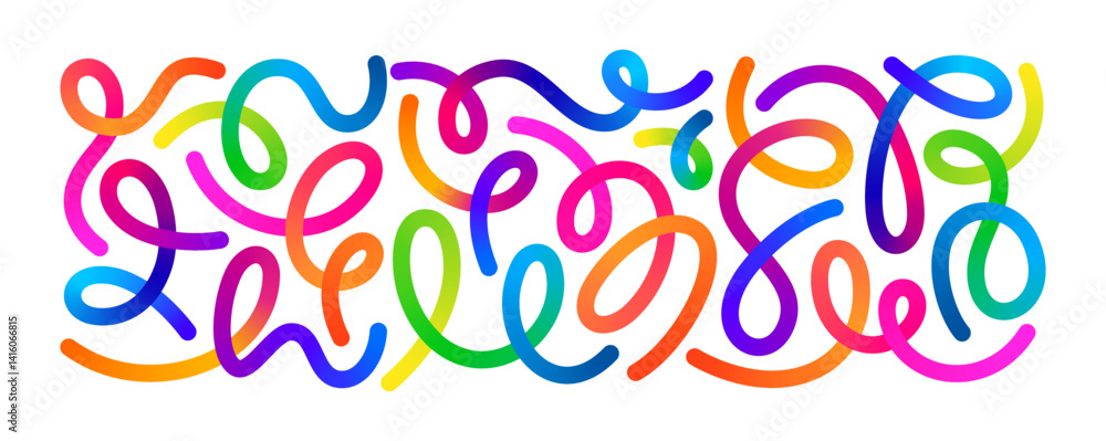 Color Line Shapes with Gradient. Abstract Wavy Pattern on White ...