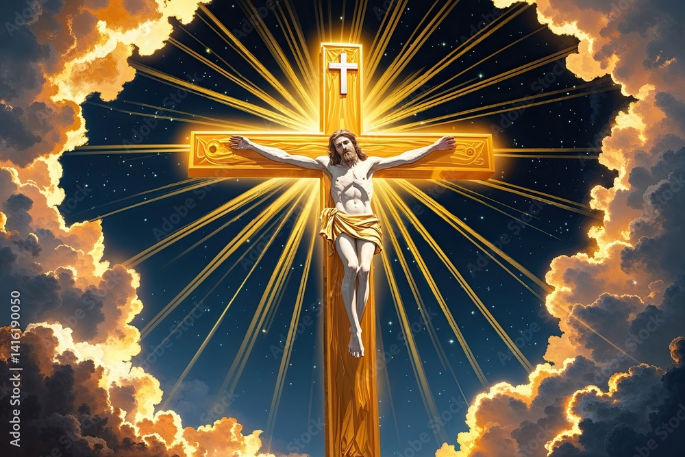 Divine Revelation The Cross Illuminated by Golden Rays of Hope and ...