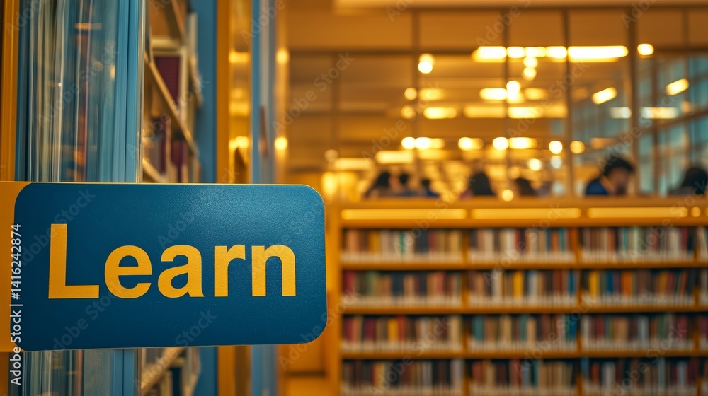 Learning sign in library with students studying education background ...