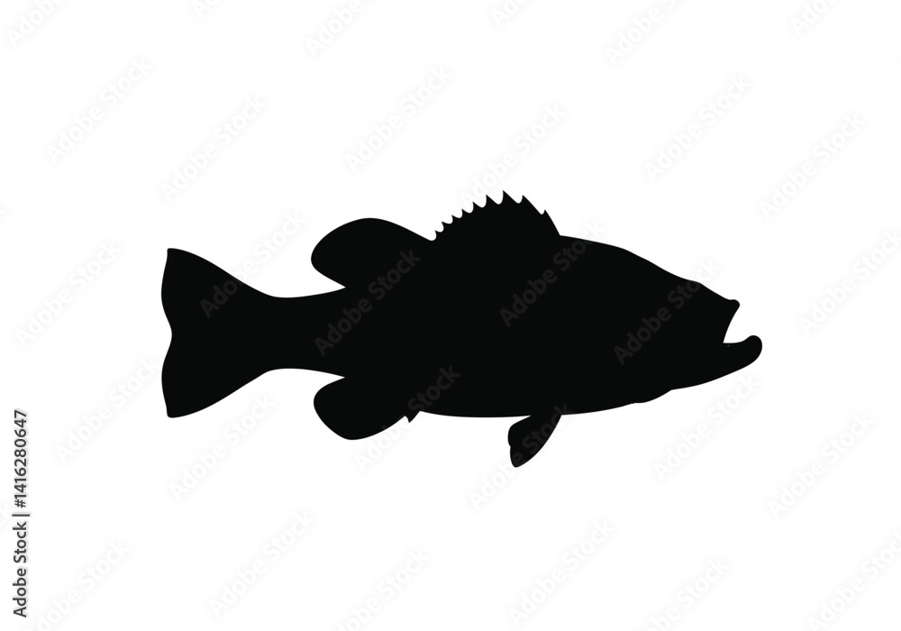 Bass fish silhouette. This image shows a black silhouette of a bass ...
