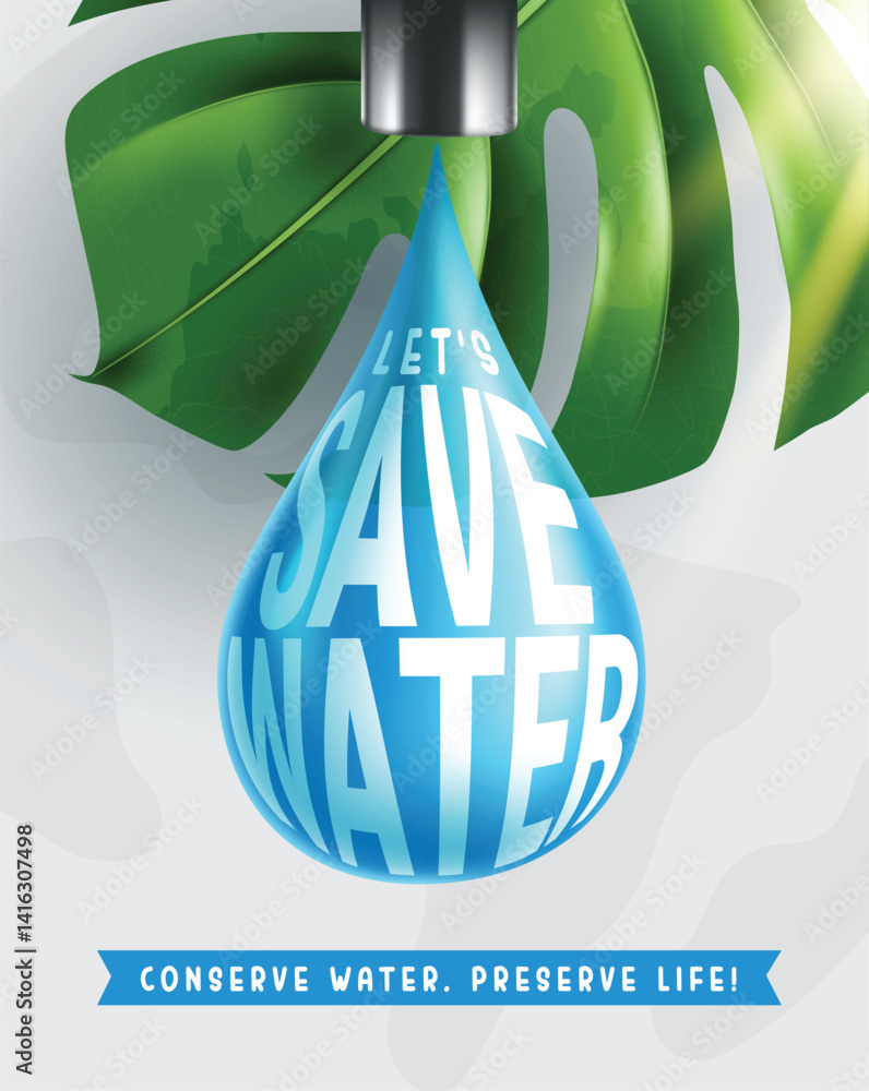 Vector de Stock Let's save water clipart poster. Save, conserve and ...