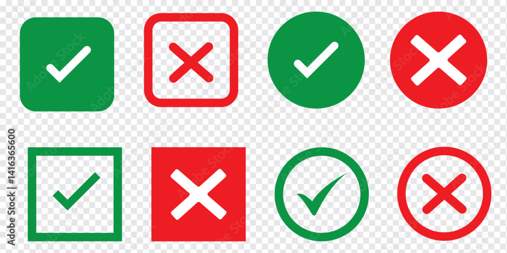 Green Tick Mark Icon. Test question. Checkmark cross on white ...