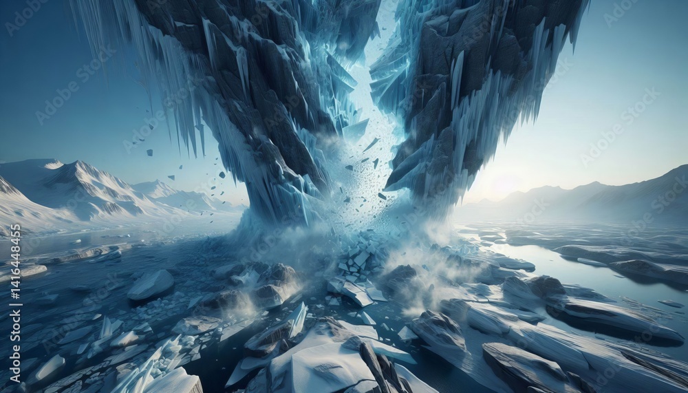 Ice Sheet Collapse An ice sheet collapse cracking with frozen fo Stock ...