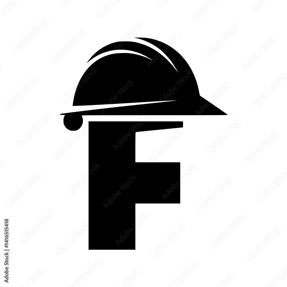Letter F Designed with Construction Worker Theme, Stylized black letter ...
