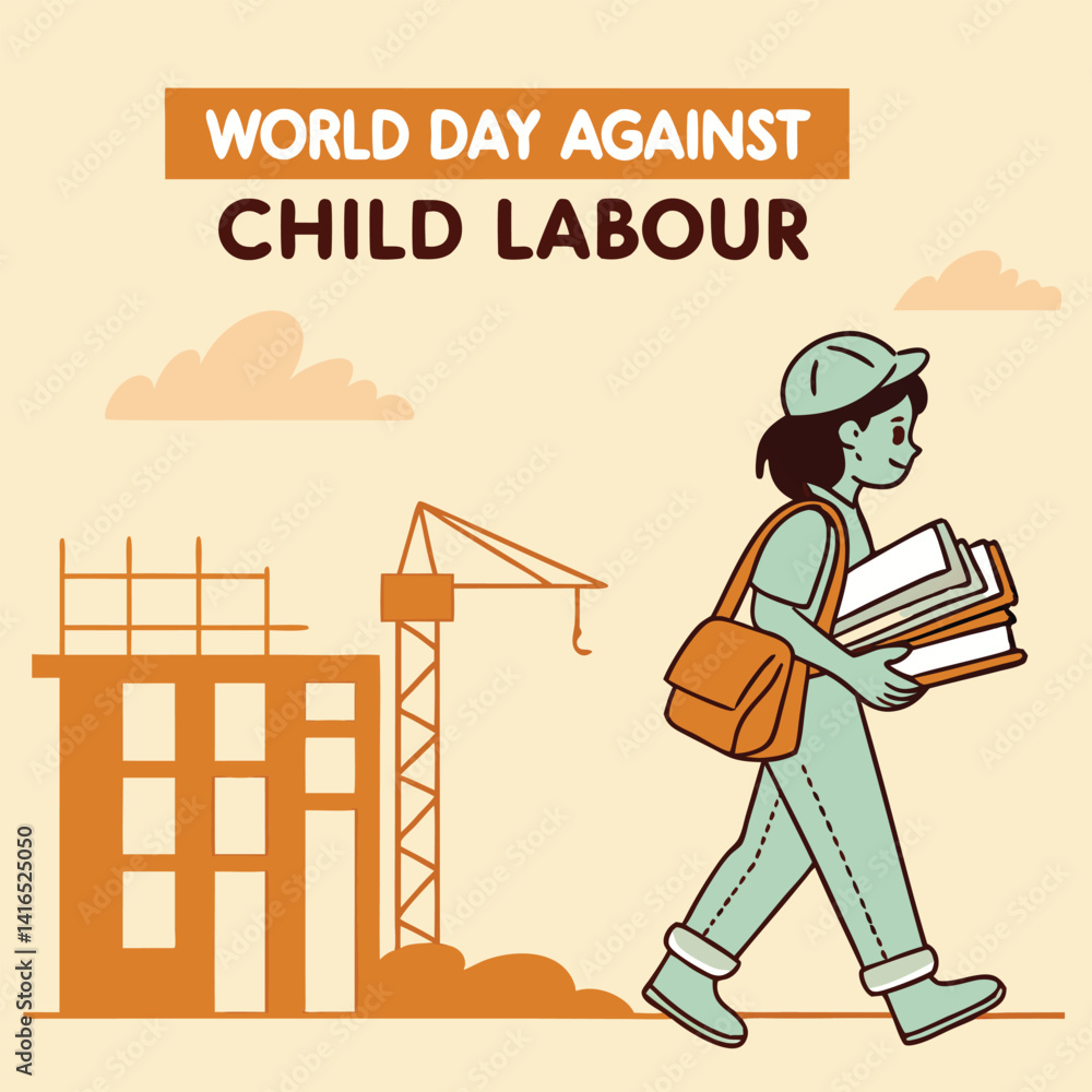 World Day Against Child Labour: Illustrated scene of a child carrying ...