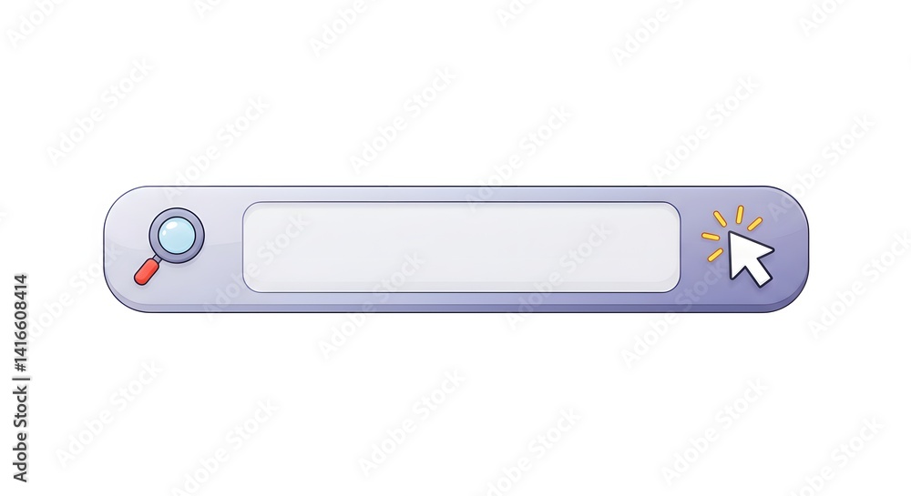 A clean cartoon illustration of a website search bar with a magnifying ...