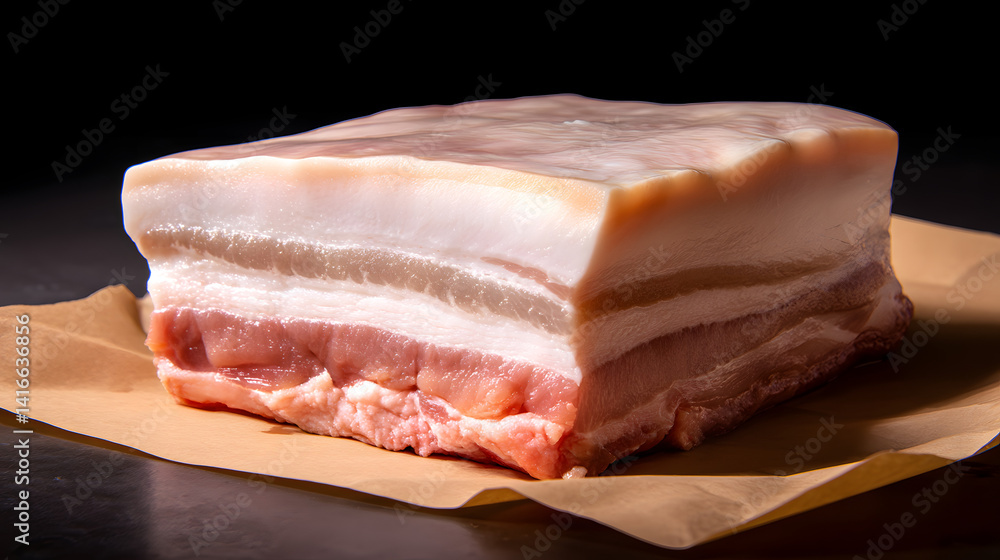 Ultra Detailed Raw Pork Belly Slab with Skin on Brown Paper Background ...