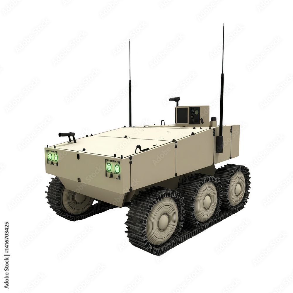 six wheeled autonomous robotic vehicle with antennas and headlights ...
