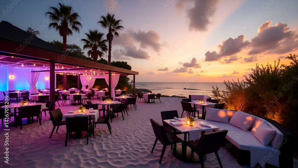 Elegant beach party celebration featuring contemporary outdoor decor ...