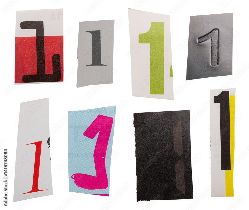 Ransom number font 1 from printout magazine cutout, collage element for ...