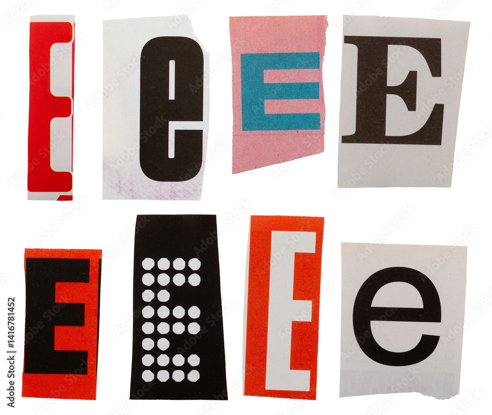 Ransom letter font E from printout magazine cutout, collage element for ...