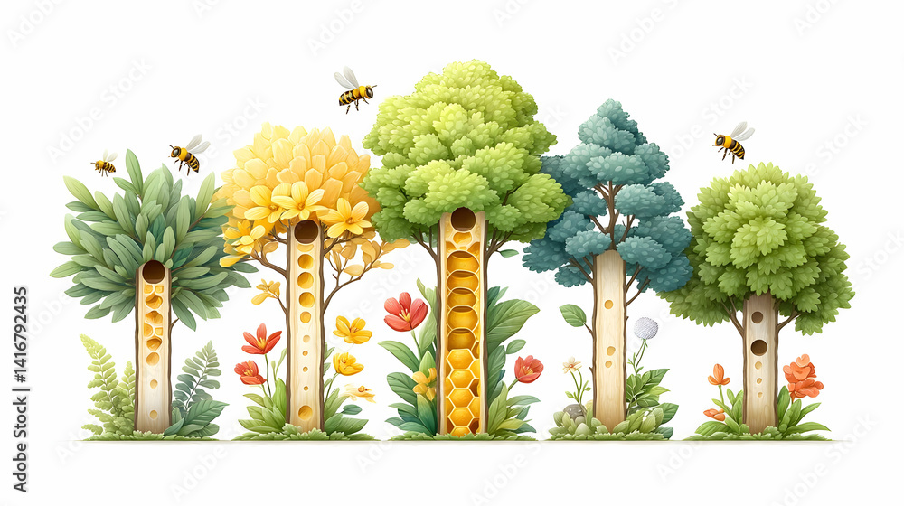 Illustrated Cross Section Diagram of Bee Habitat in Trees Stock ...