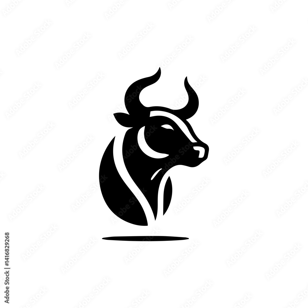 Black Bull Icon: A bold and powerful black bull icon with a fierce ...