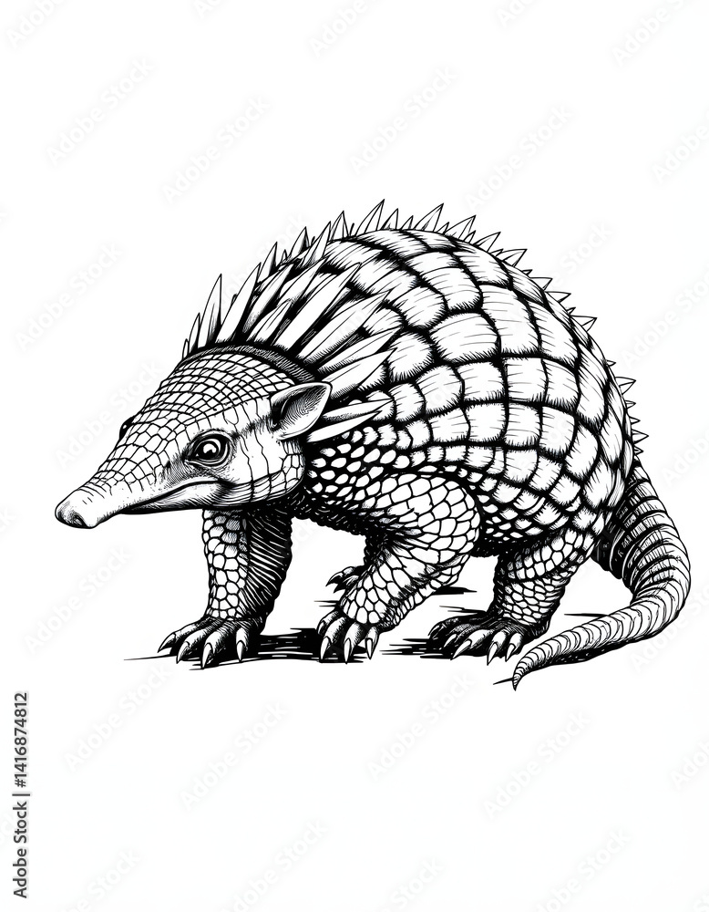 Armored armadillo detailed sketch engraving PNG artwork. Vintage t-shirt graphic print. Etching ...