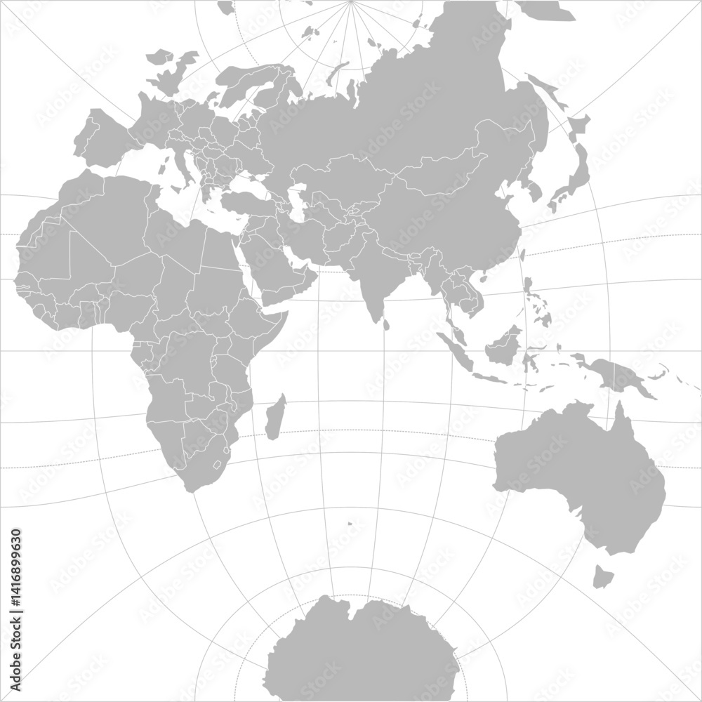 World vector map with country boundaries and graticules (Eastern ...