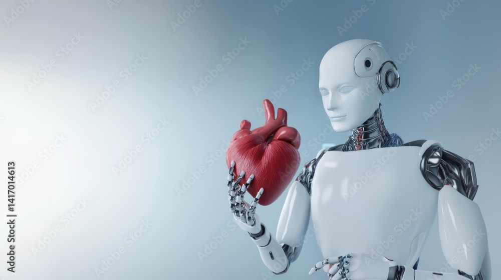 Ai robot holding anatomically correct human heart shows realistic ...