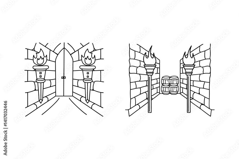 3d wireframe of a building. Medieval Torches Outline Coloring Page for ...