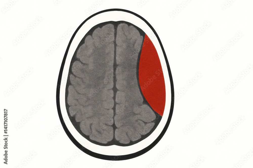Medical illustration of human brain cross section showing traumatic ...