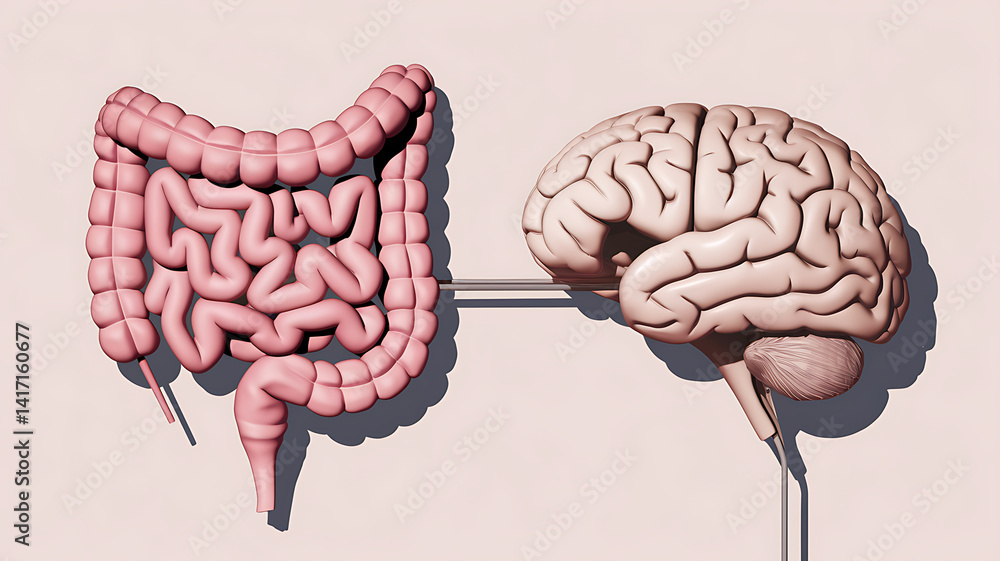 Anatomical illustration depicting the gut-brain axis with a large ...