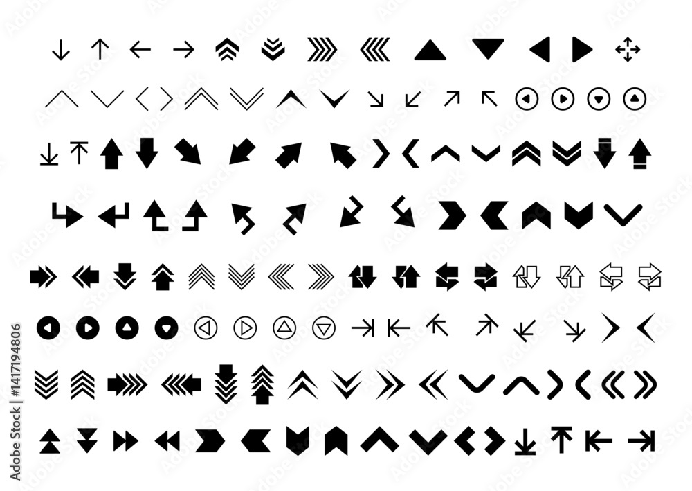 Big Black Arrow Icon Set — Modern and Simple Arrow Symbols Collection. Includes cursors ...