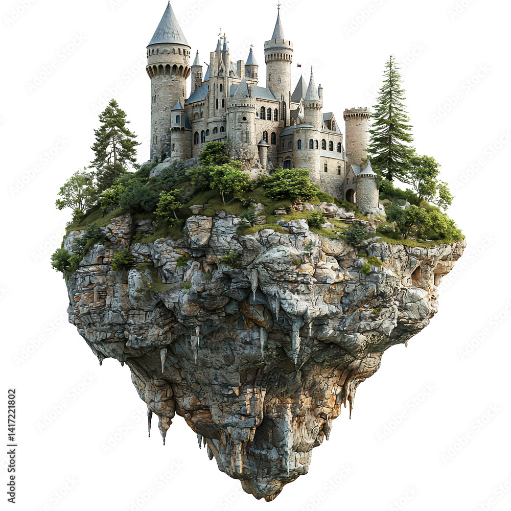 Fantastical castle on a floating island png magical airborne fortress ...