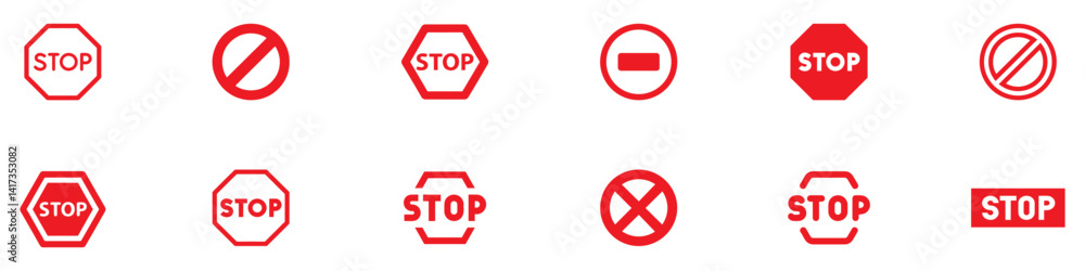 Stop sign icon set. stop sign. stop symbol with hand. stop traffic ...