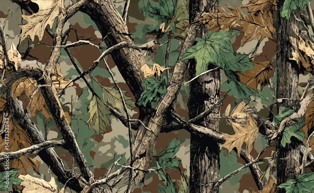 Hunting camouflage with tree for hunting and military. Hunting ...