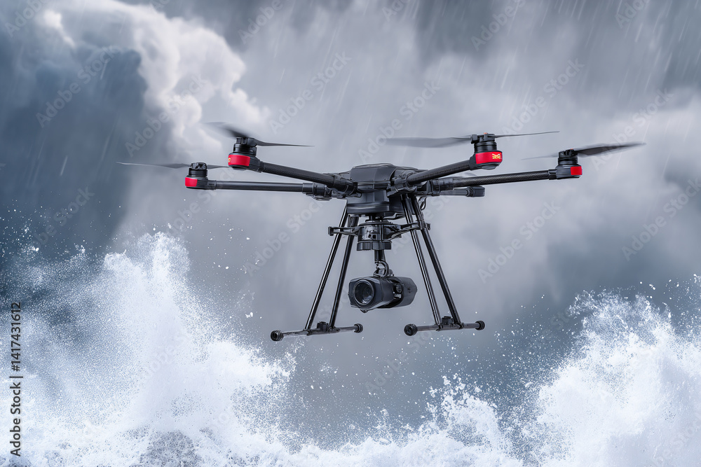 weather-resistant drone with extendable collection apparatus performing ...