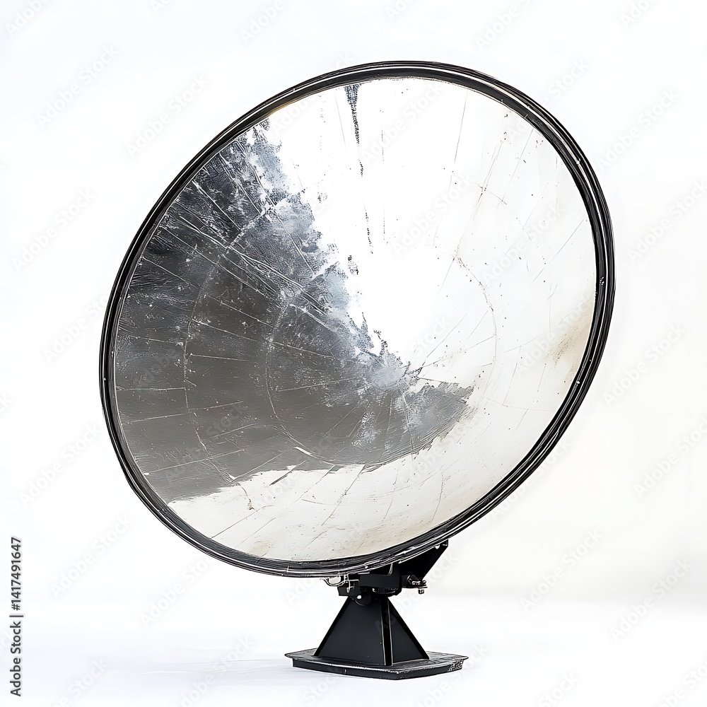 Large, reflective, concave mirror mounted on a stand Stock Photo ...