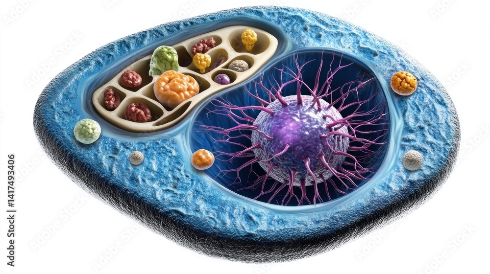 Cross-sectioned eukaryotic cell revealing internal organelles. Stock ...
